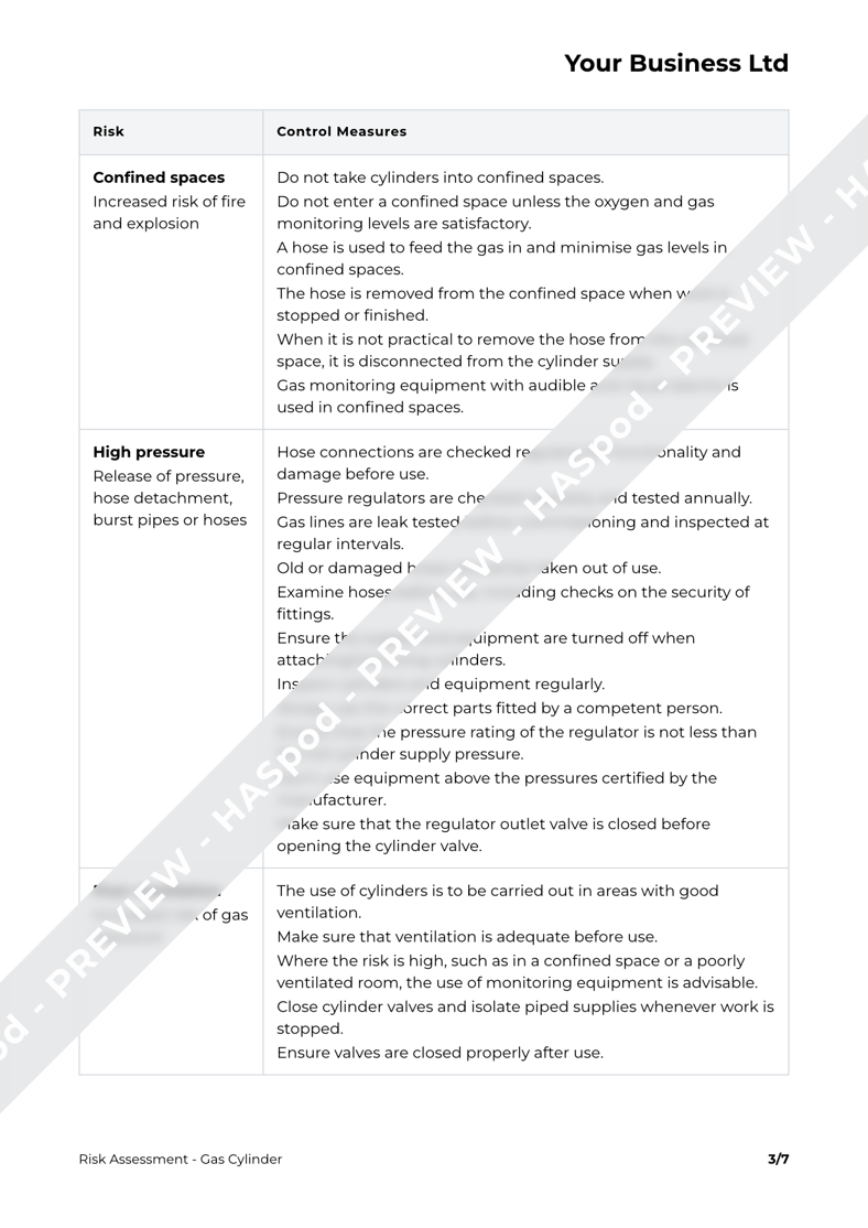 Gas Cylinder Risk Assessment Template - HASpod