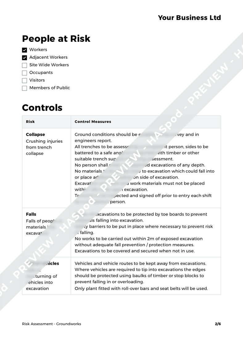 Groundworks Risk Assessment Template - HASpod
