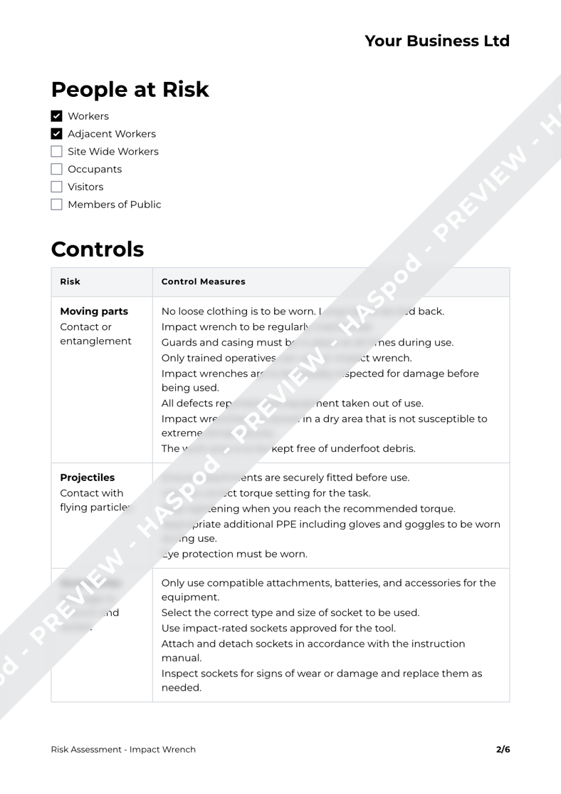 Impact Wrench Risk Assessment Template - HASpod