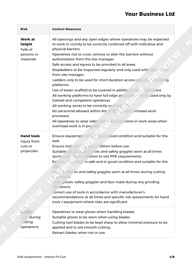 Interior Fit Out Risk Assessment Template - HASpod