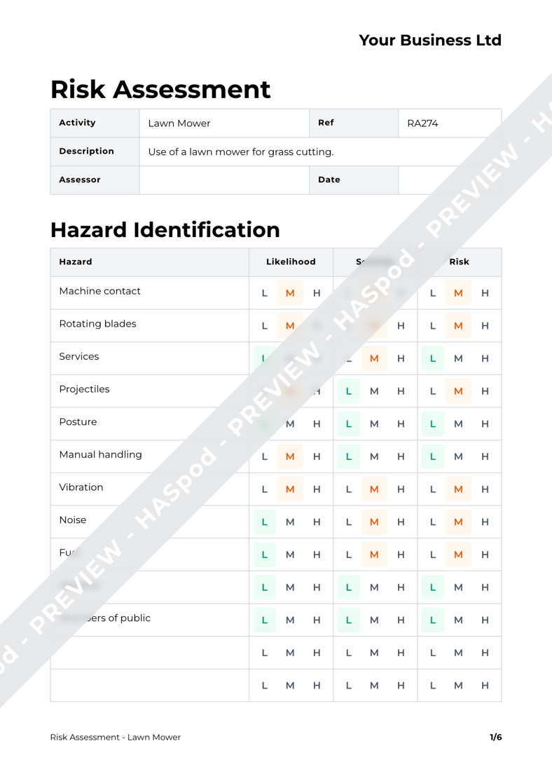 Lawn Mower Risk Assessment Template - HASpod
