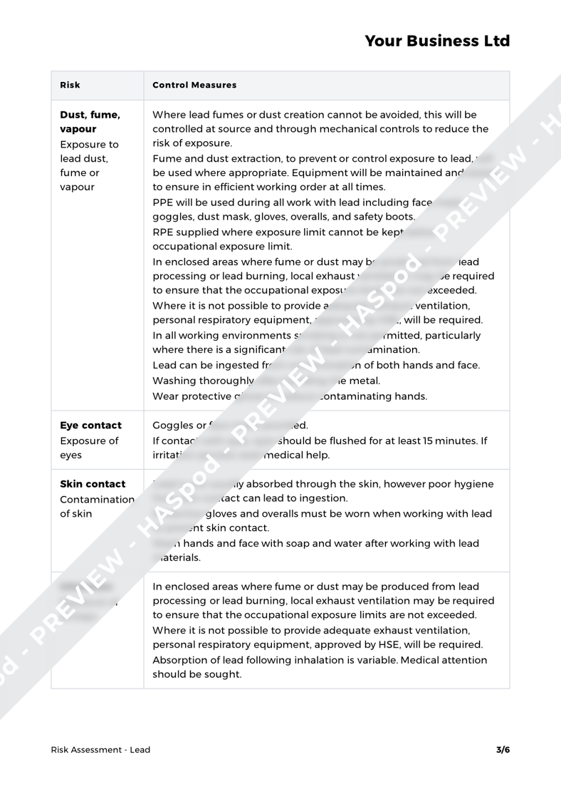 Lead Risk Assessment Template - HASpod