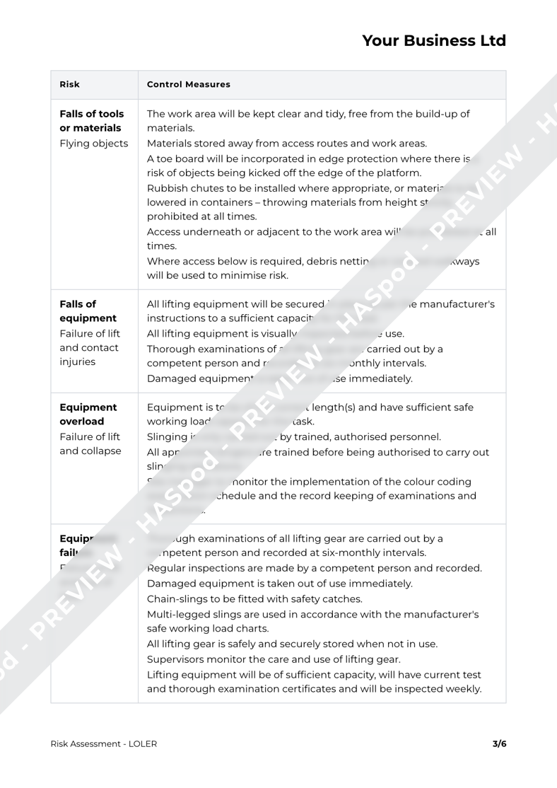 LOLER Risk Assessment Template - HASpod