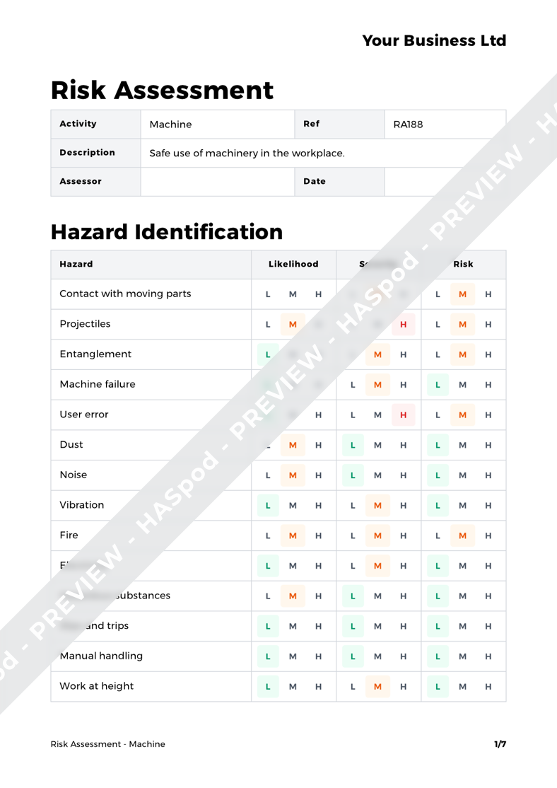 Machine Risk Assessment Template - HASpod
