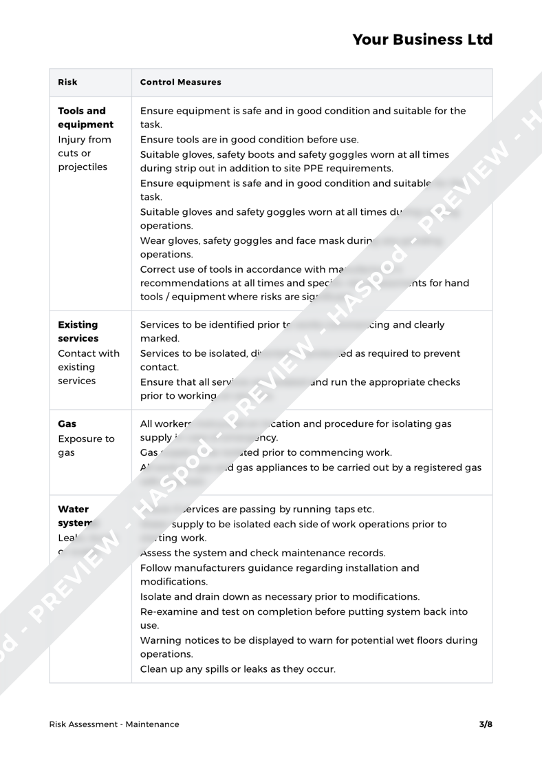Maintenance Risk Assessment Template - HASpod