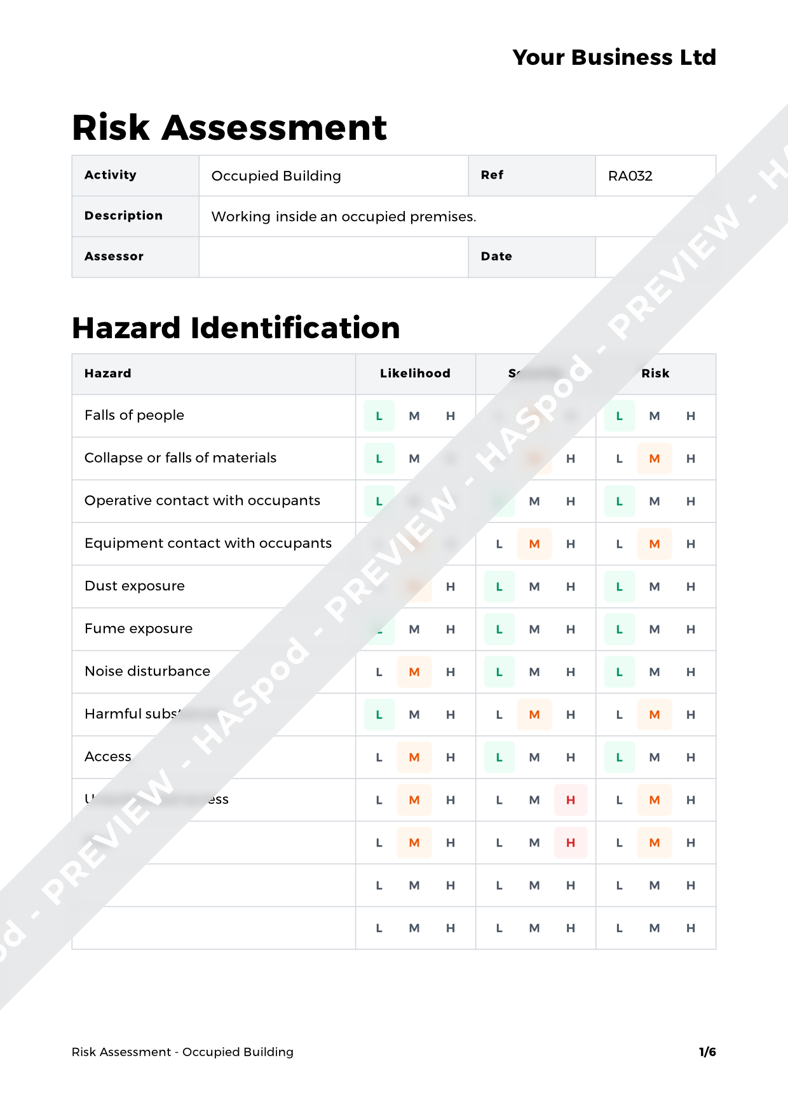 Occupied Building Risk Assessment Template - HASpod