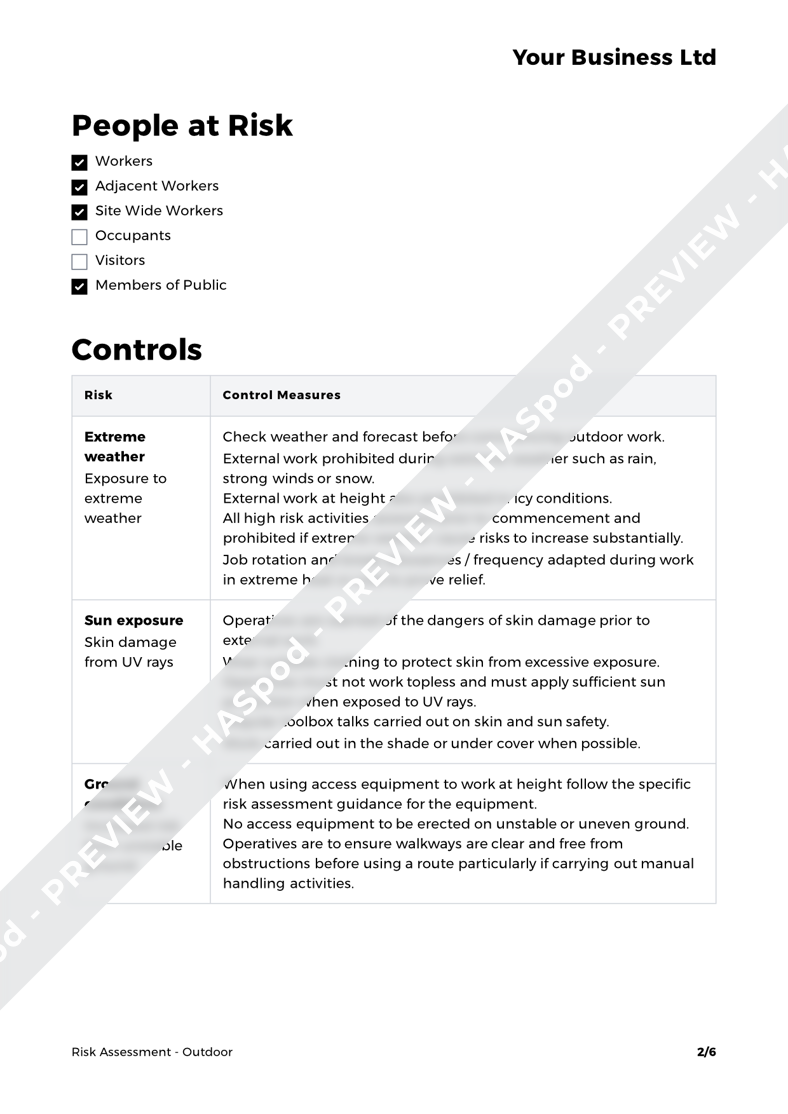 Outdoor Risk Assessment Template - HASpod