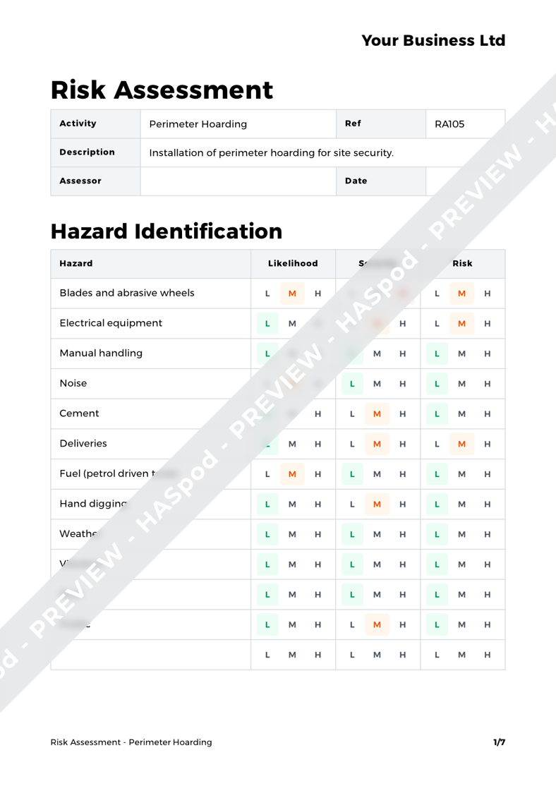 Perimeter Hoarding Risk Assessment Template - HASpod