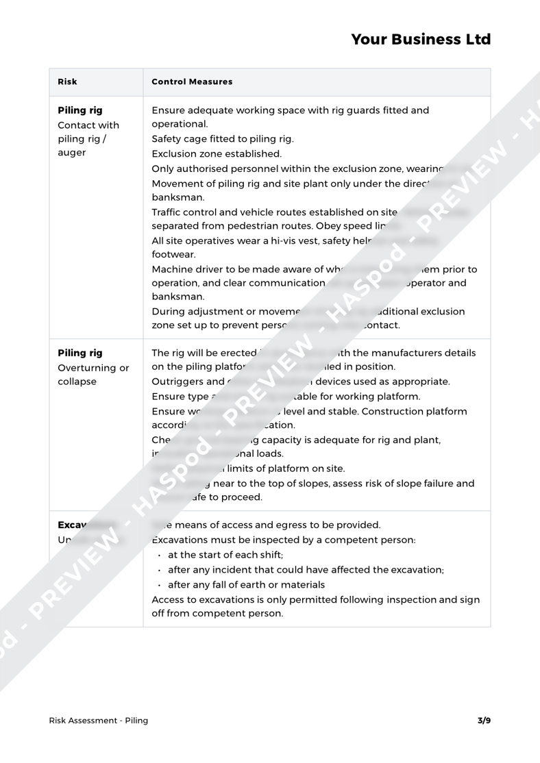 Piling Risk Assessment Template - HASpod