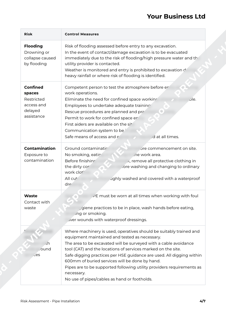 Pipe Installation Risk Assessment Template - HASpod