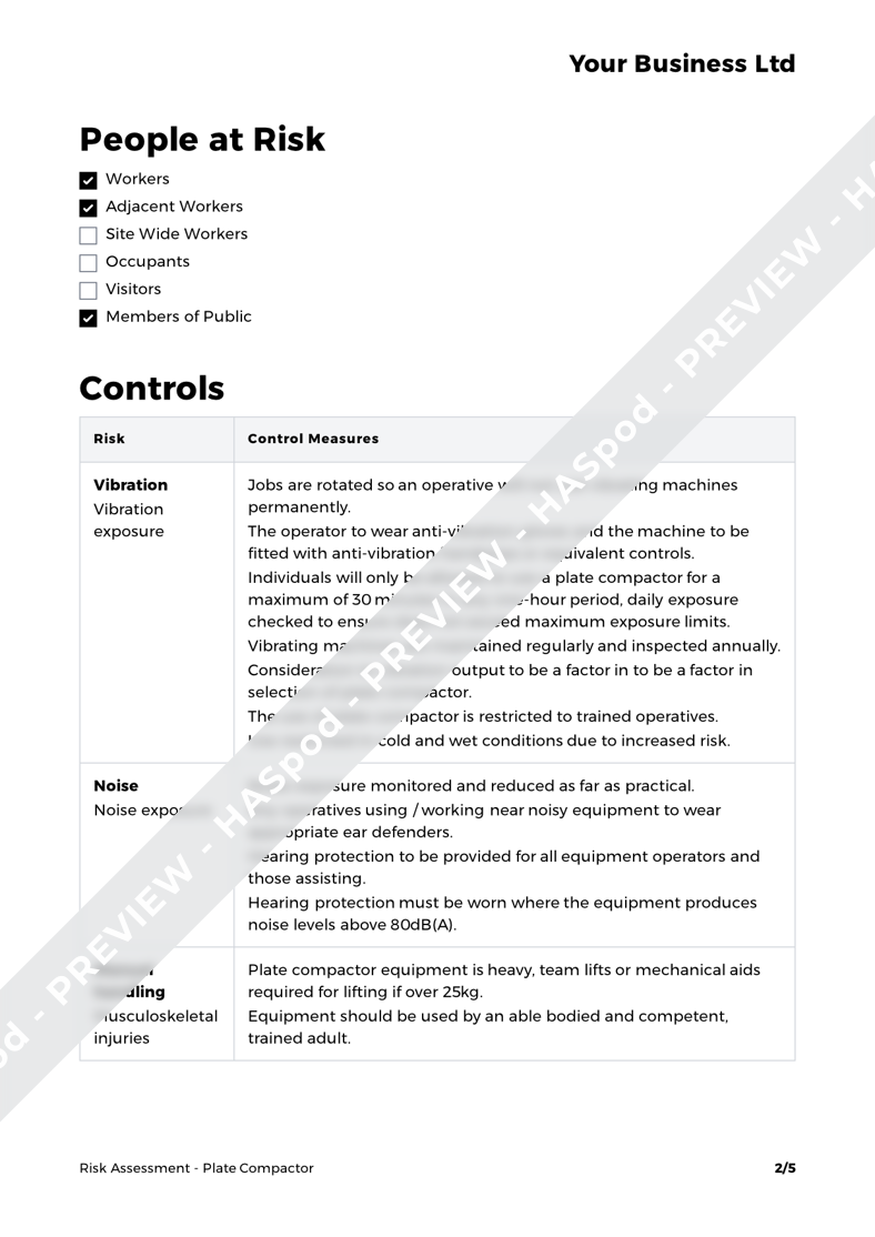 Plate Compactor Risk Assessment Template - HASpod