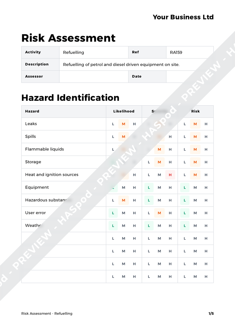 Refuelling Risk Assessment Template - HASpod