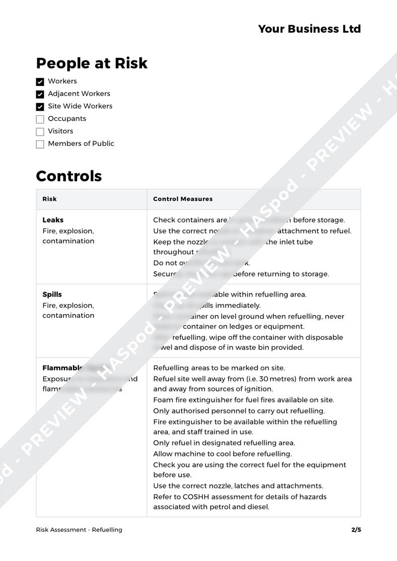 Refuelling Risk Assessment Template - HASpod