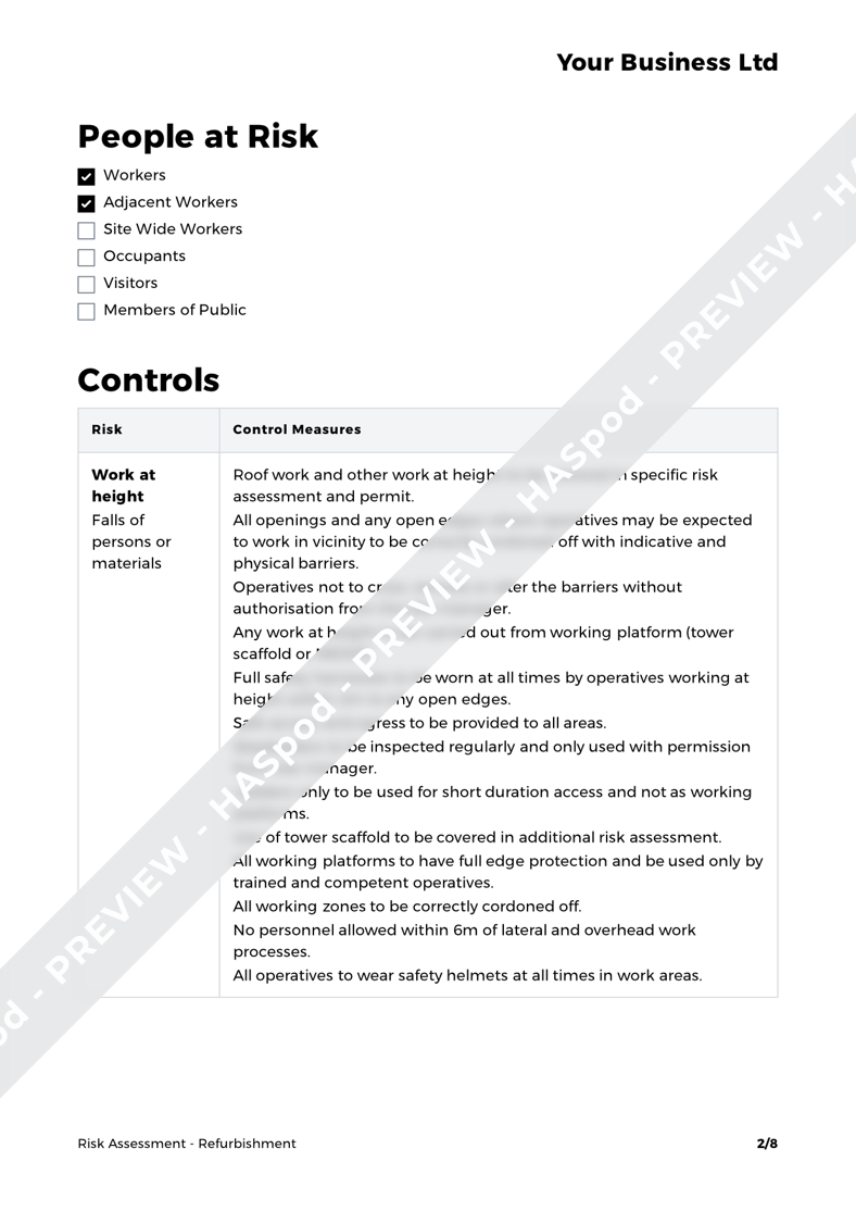 Refurbishment Risk Assessment Template - HASpod