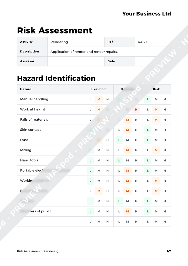 Rendering Risk Assessment Template - HASpod