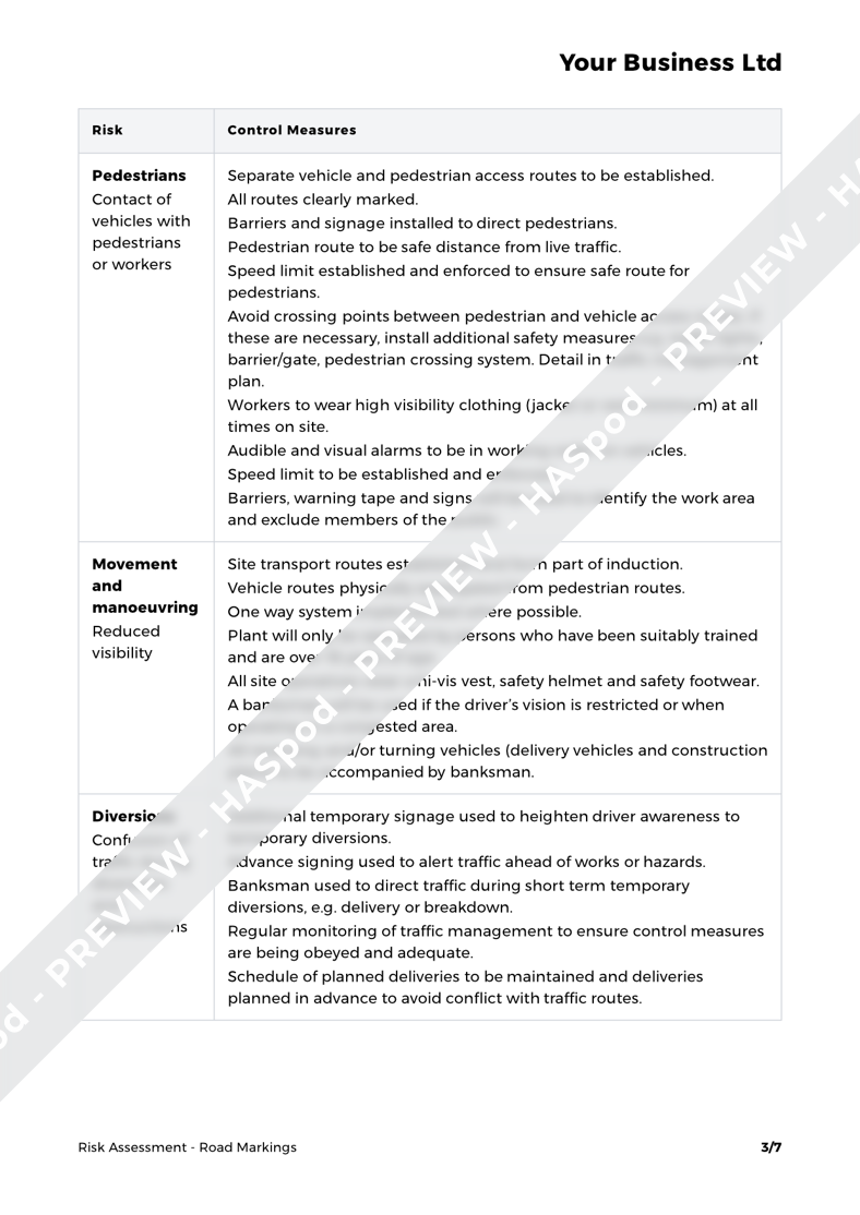 Road Markings Risk Assessment Template - HASpod
