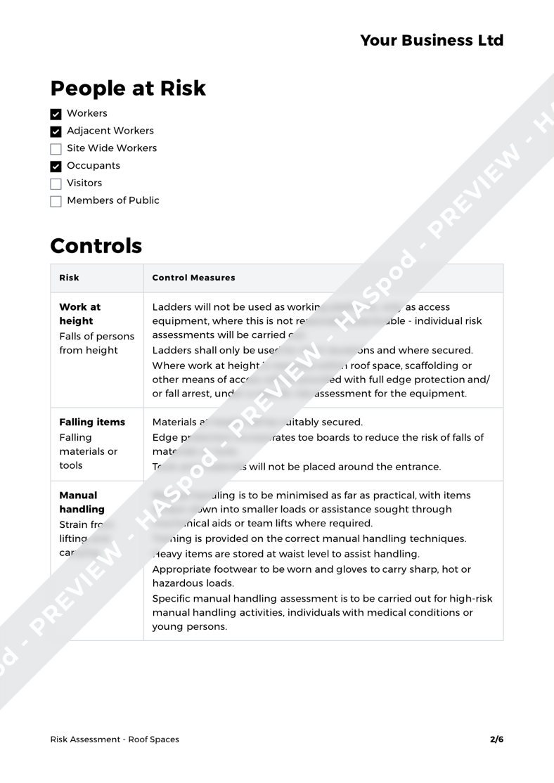 Roof Spaces Risk Assessment Template - HASpod