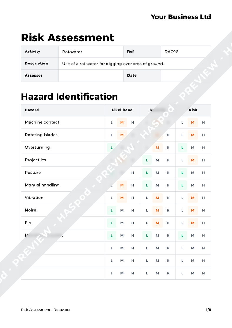 Rotavator Risk Assessment Template - HASpod
