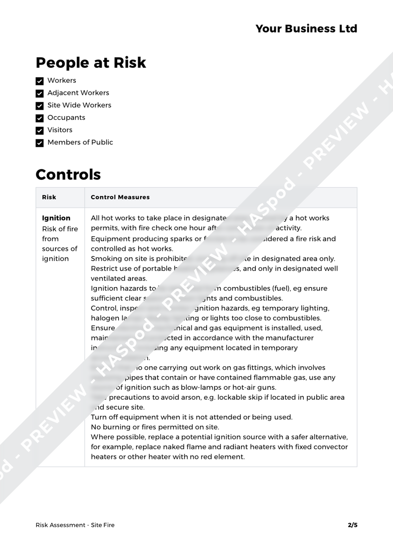 Site Fire Risk Assessment Template - HASpod
