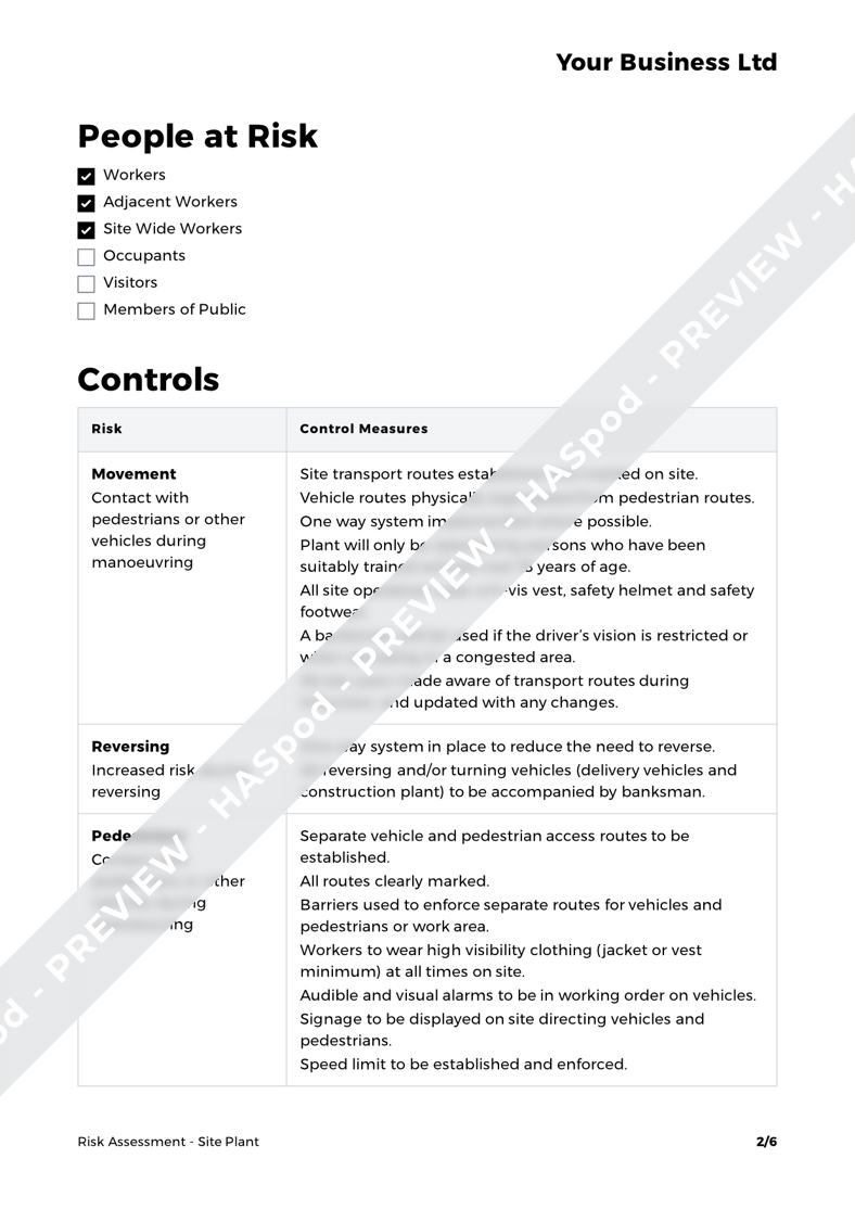 Site Plant Risk Assessment Template - HASpod