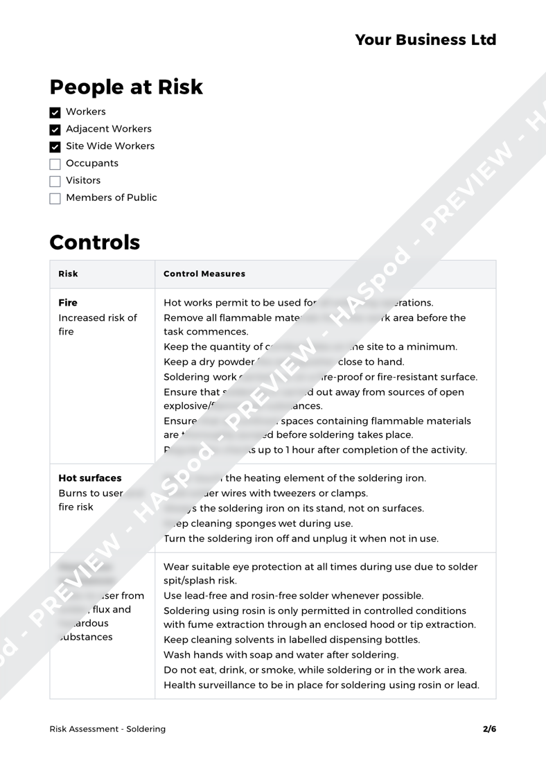 Soldering Risk Assessment Template - HASpod