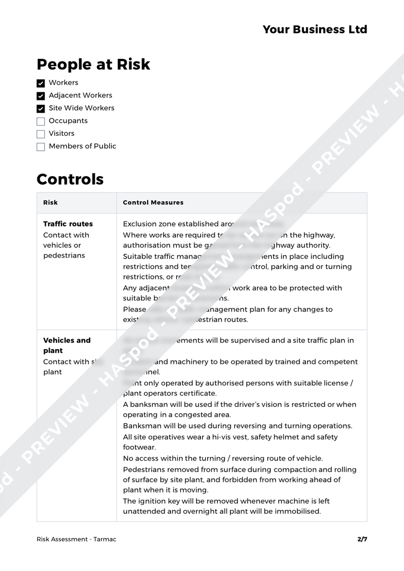 Tarmac Risk Assessment Template - HASpod