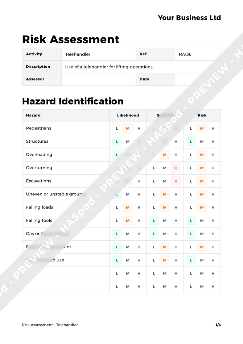 Telehandler Risk Assessment Template - HASpod