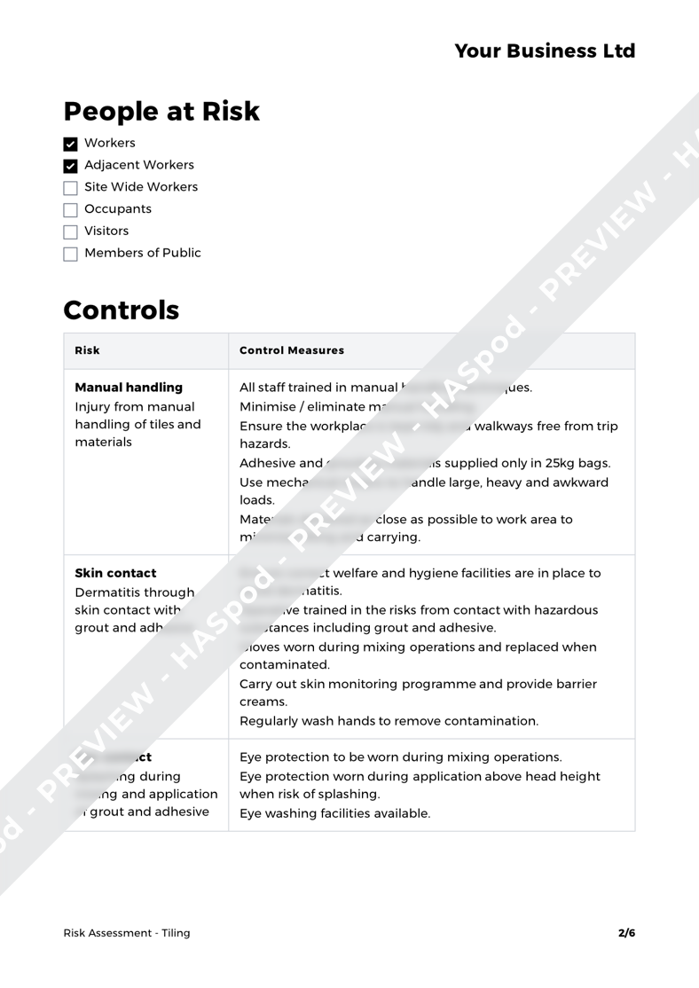 Tiling Risk Assessment Template - HASpod