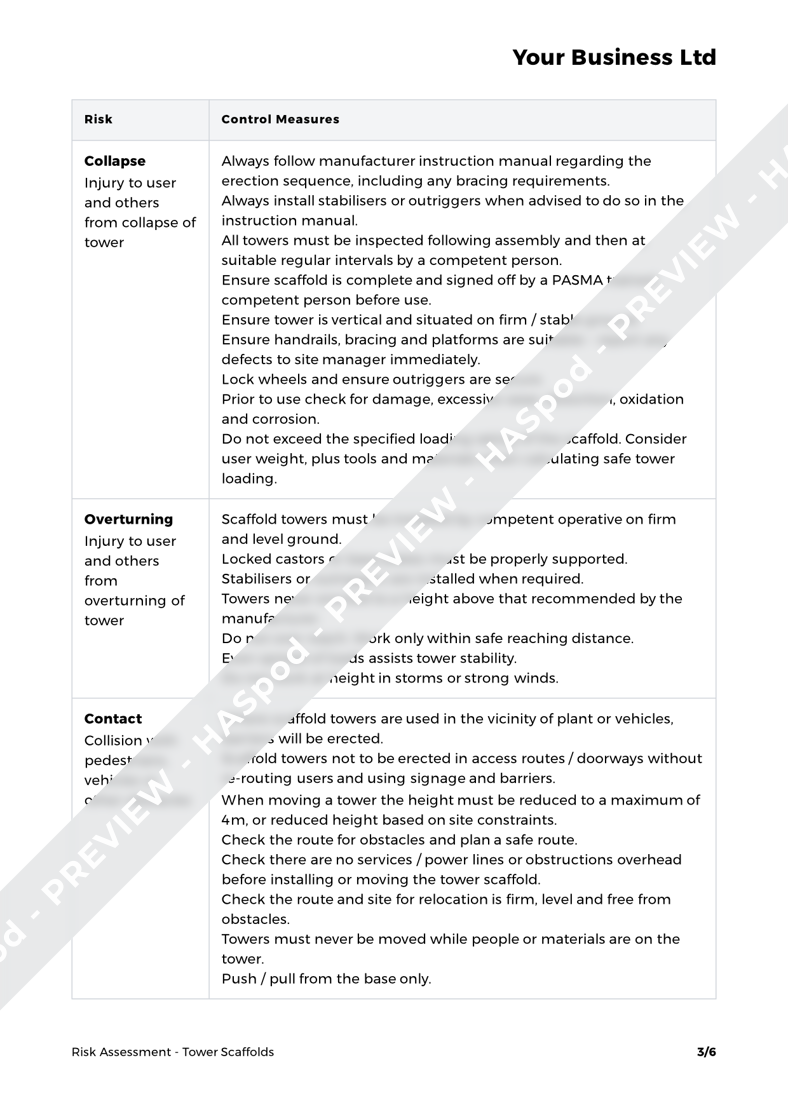 Tower Scaffolds Risk Assessment Template - HASpod