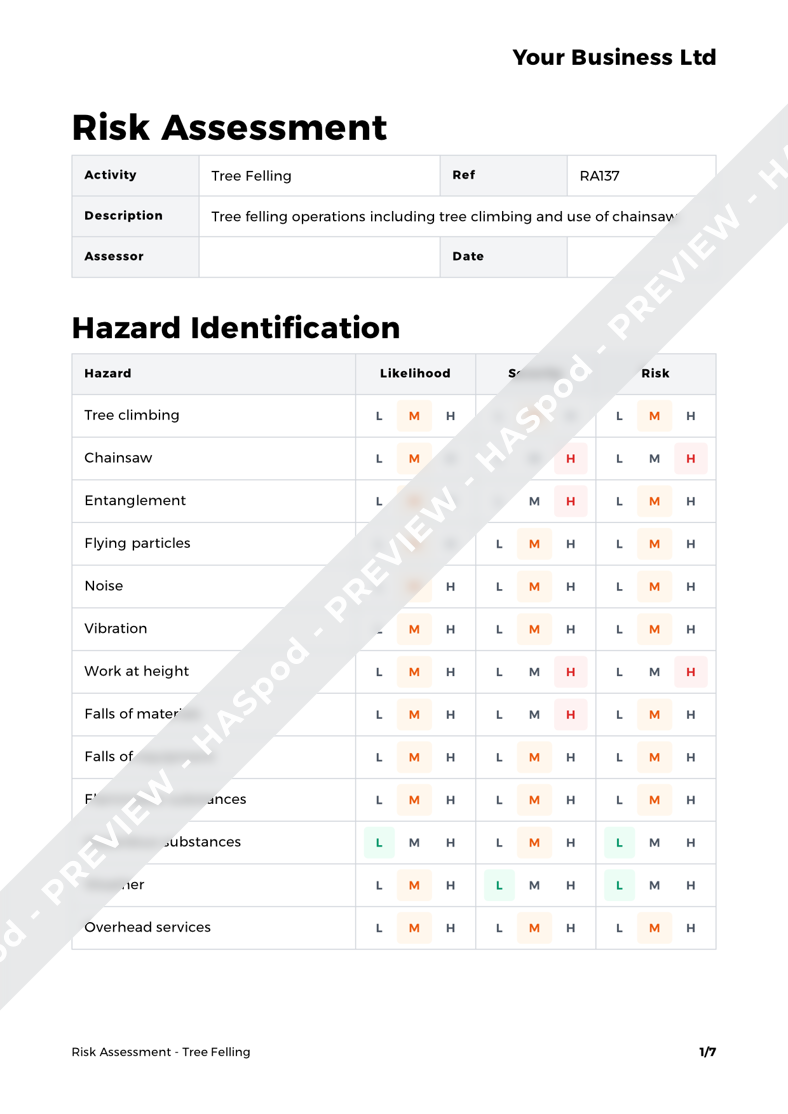 Tree Felling Risk Assessment Template - HASpod