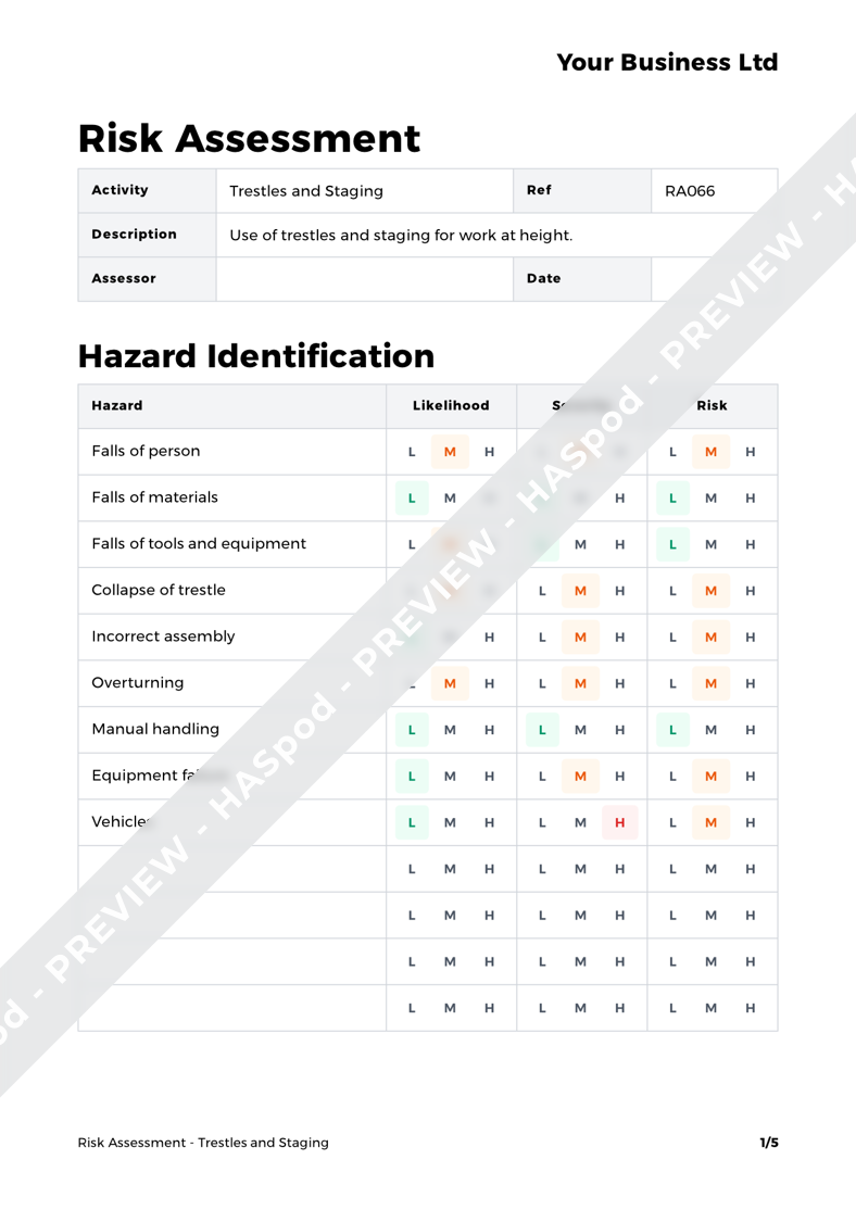 Trestles and Staging Risk Assessment Template - HASpod