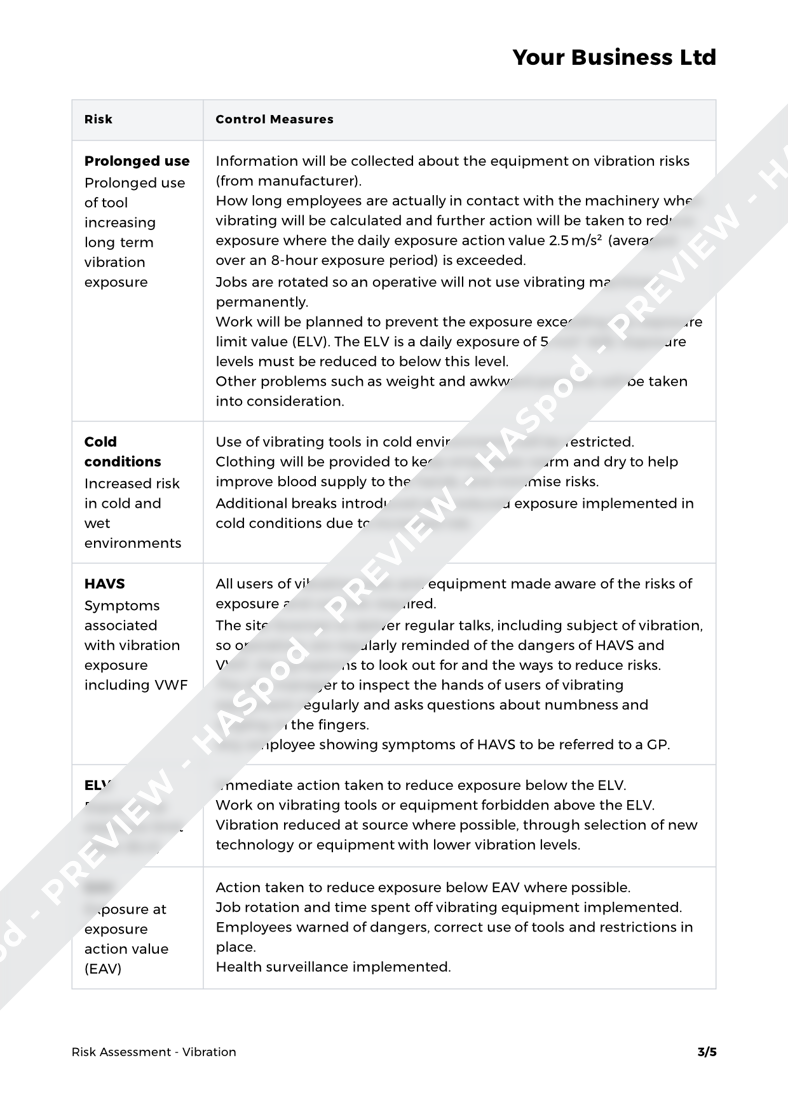 Vibration Risk Assessment Template - HASpod