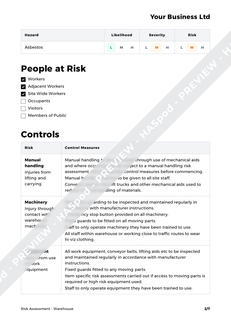 Warehouse Risk Assessment Template - HASpod