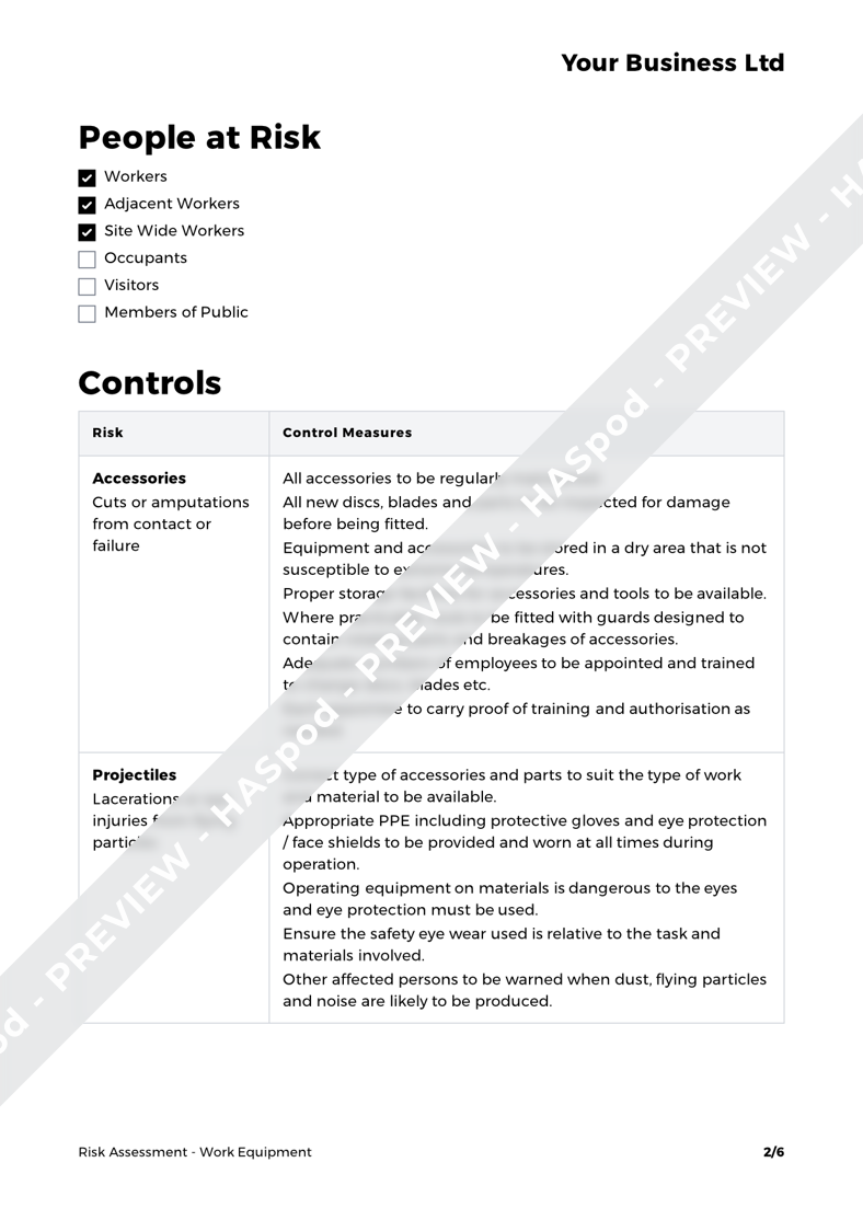 Work Equipment Risk Assessment Template - HASpod