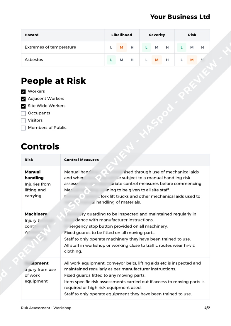 Workshop Risk Assessment Template - HASpod