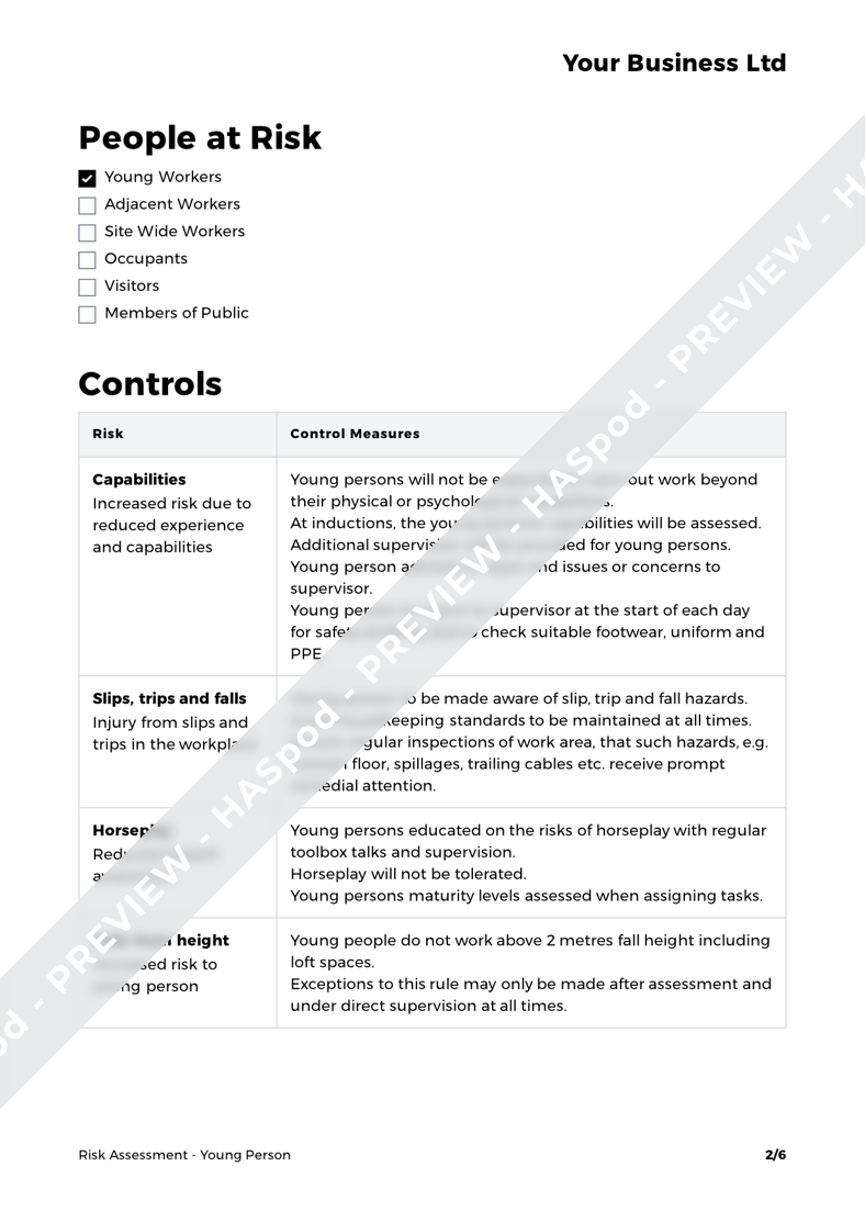 Young Person Risk Assessment Template - HASpod