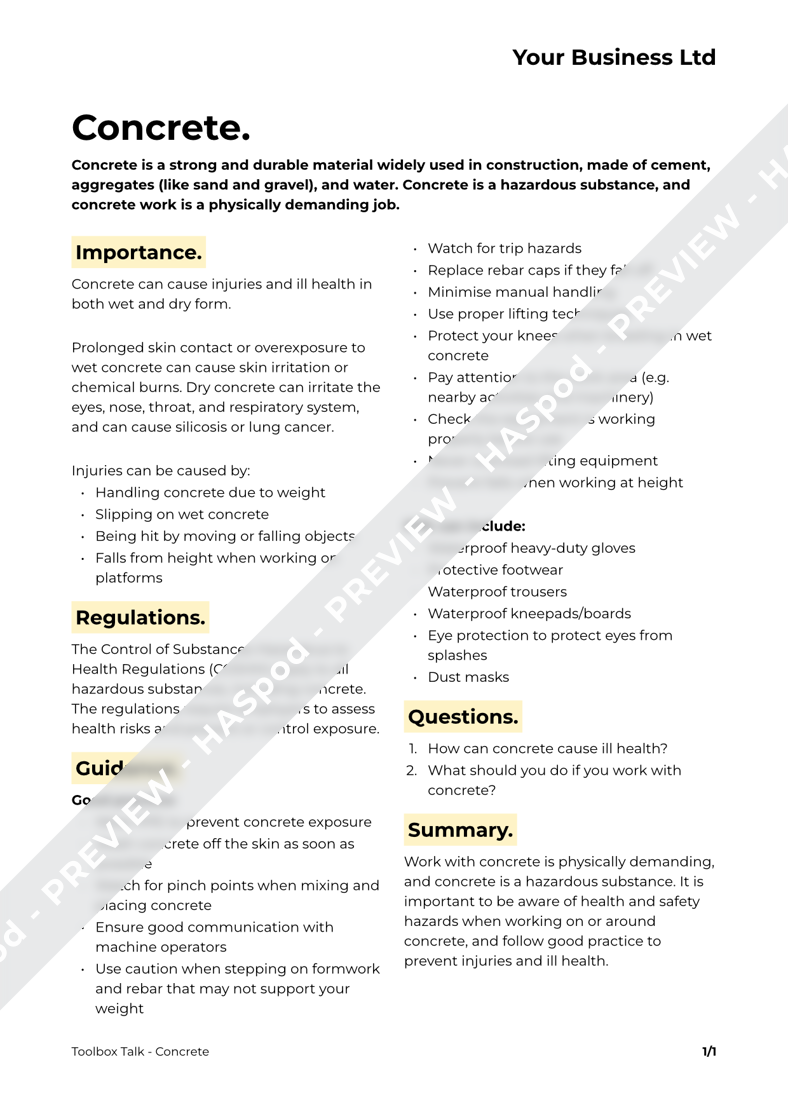 Concrete Toolbox Talk Template - HASpod
