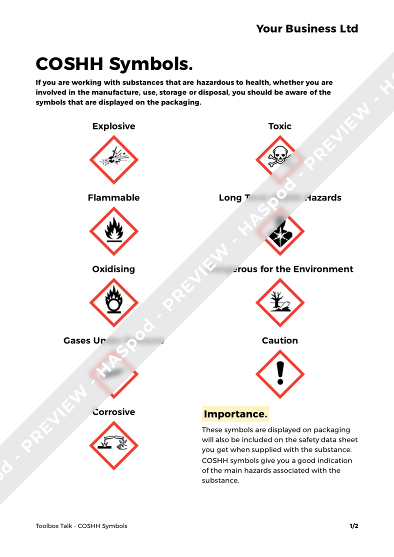 Free COSHH Symbols Toolbox Talk Template - HASpod