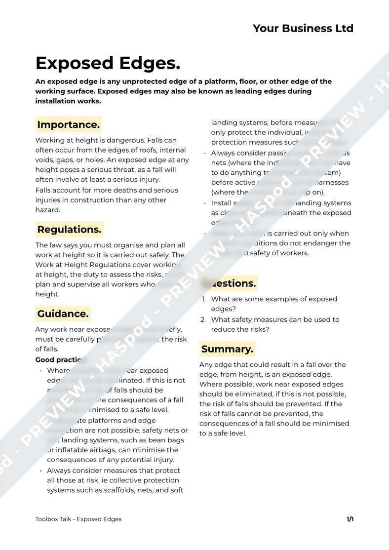 Exposed Edges Toolbox Talk Template - HASpod