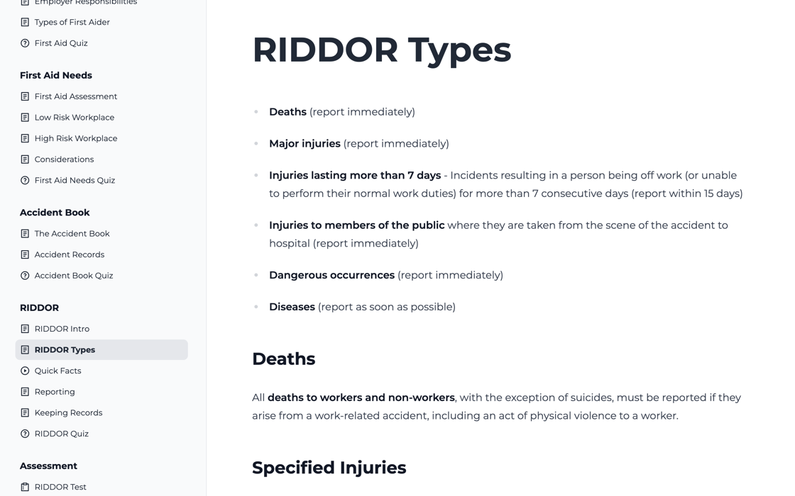 RIDDOR eLearning Course - HASpod
