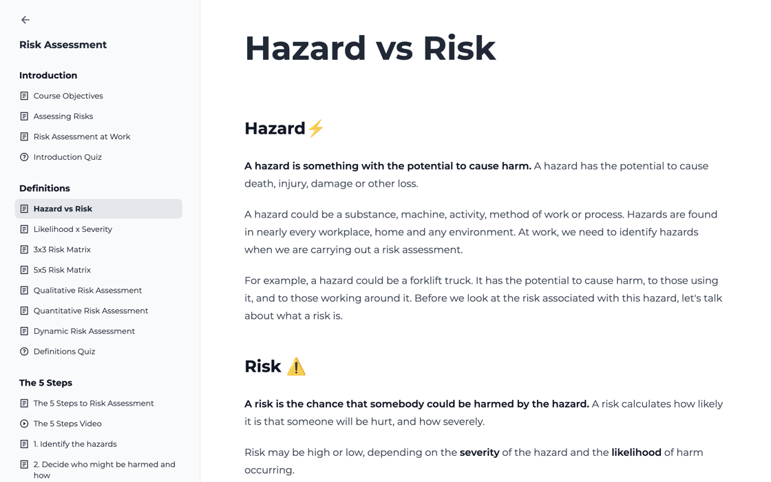 Risk Assessment eLearning Course - HASpod